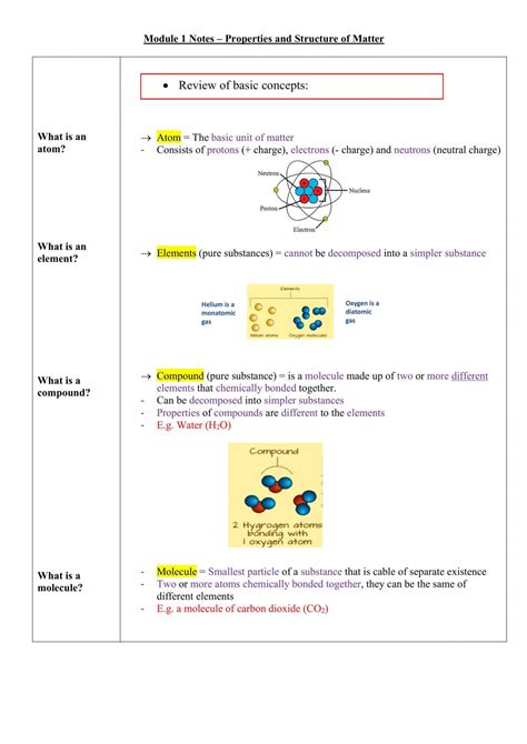Chemistry Module 1 Notes Properties And Structure Of Matter