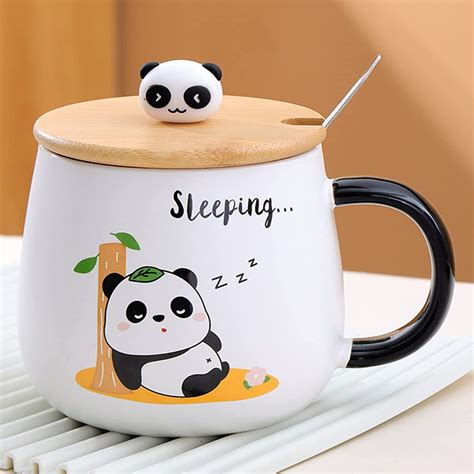 Arawat Cute Panda Mug With Lid And Spoon Cute Office Mug Inspiration