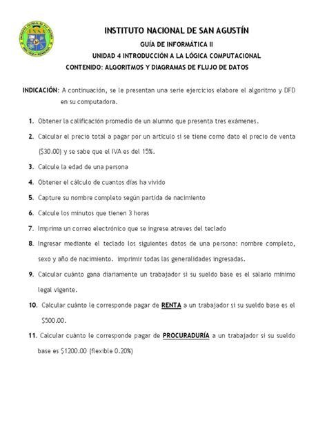 Guía Práctica Para El Desarrollo De Algoritmos Y Diagramas De Flujo De Datos Pdf Algoritmos