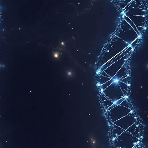 Dna 분자가 어두운 빛 배경을 가진 과학 템플릿 벽지 또는 배너 프리미엄 사진