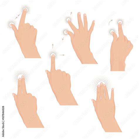 Set Of Hands With Multitouch Gestures For Tablet Or Smartphone Commonly Used Multitouch