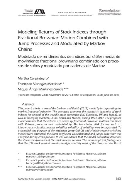 Pdf Modeling Returns Of Stock Indexes Through Fractional Brownian Motion Combined With Jump