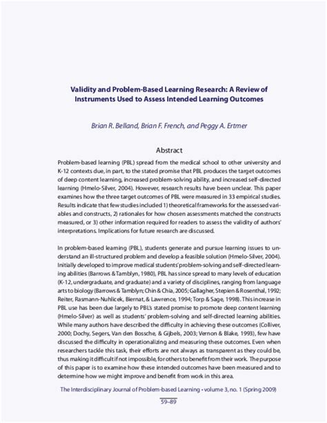 Pdf Validity And Problem Based Learning Research A Review Of