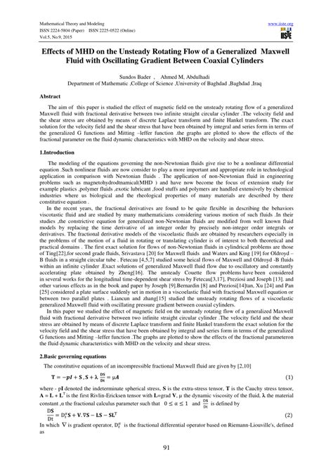 Pdf Effects Of Mhd On The Unsteady Rotating Flow Of A Generalized Maxwell Fluid With