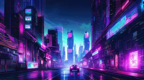 Premium Ai Image Futuristic Cyberpunk City Neon Lights Lit At Night