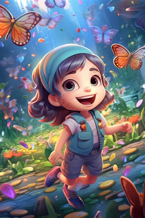 追蝴蝶的小女孩高清图片下载 包图网