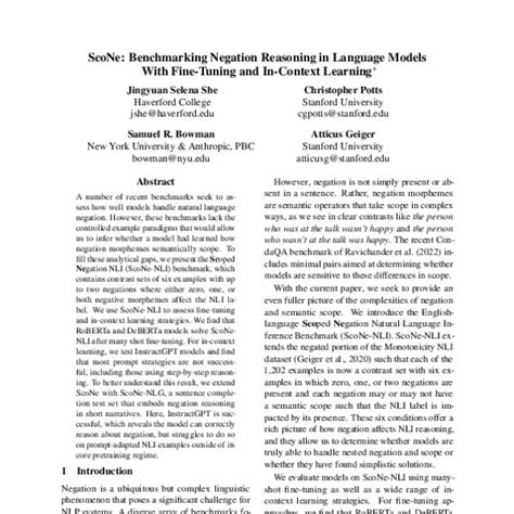 scone benchmarking negation reasoning in language models with fine tuning and in context