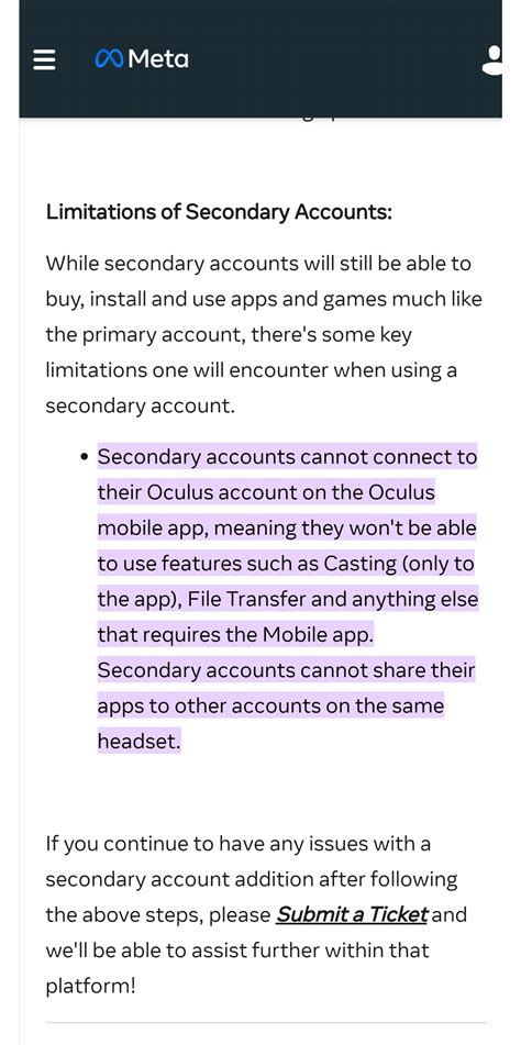 meta quest mobile app 2nd account not working r metaquestvr