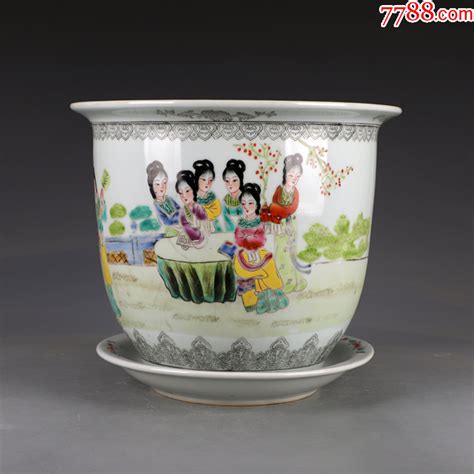 老厂货瓷器全手工彩绘八美花盆花钵旧瓷器瓷海渔者【7788收藏收藏热线】
