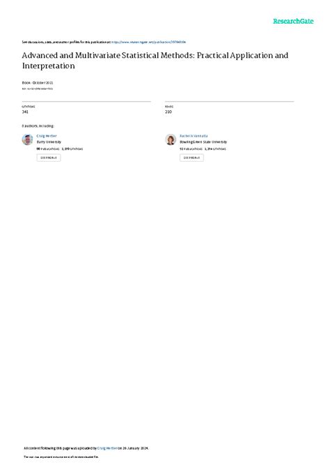 Advanced And Multivariate Statistical Methods Prac See Discussions Stats And Author Profiles