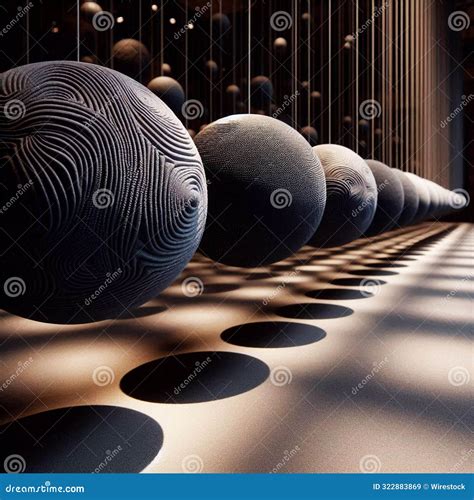 Ai Generated Illustration Of Kinetic Sculpture With Floating Sph Stock Illustration