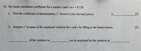 Solved The Linear Correlation Coefficient For A Certain Chegg Com