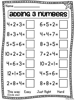 Adding Three Numbers First Grade