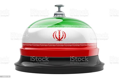 이란 국기와 리셉션 벨 화이트 백그룬에 고립 된 3d 렌더링 계산대에 대한 스톡 사진 및 기타 이미지 계산대 고객 금속의 Istock