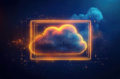 Cloud Computing Concept With Glowing Cloud And Digital Elements Stock