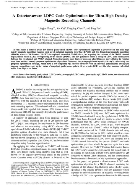 Kong 2017 Pdf Low Density Parity Check Code Algorithms