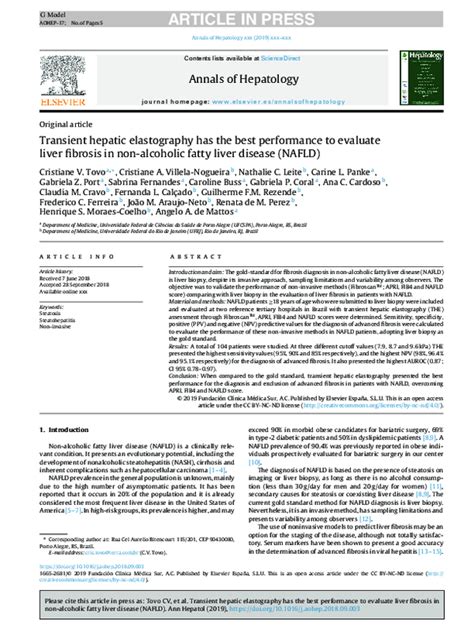 Pdf Transient Hepatic Elastography Has The Best Performance To Evaluate Liver Fibrosis In Non