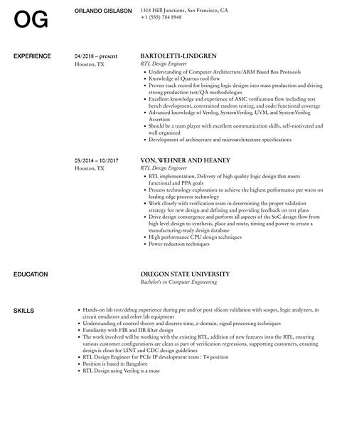 Rtl Design Engineer Resume Samples Velvet Jobs