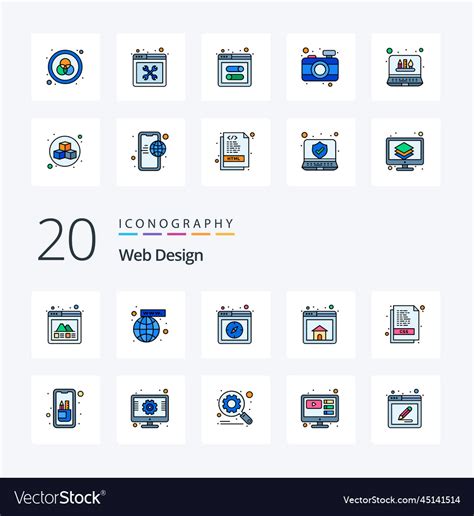 20 Web Design Line Filled Color Icon Pack Like Vector Image