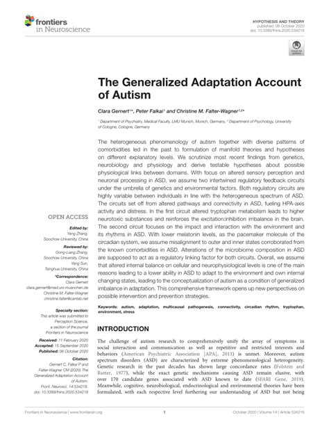 Pdf Hypothesis And Theory The Generalized Adaptation Account Of Autism