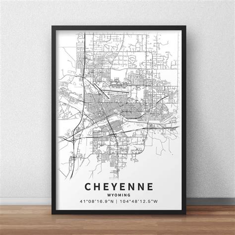 Cheyenne Wyoming Map With Street Names Printable Cheyenne City Poster