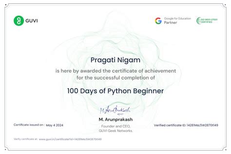 My Python Certificate From Guvi Geek Networks Pragati Nigam Posted On