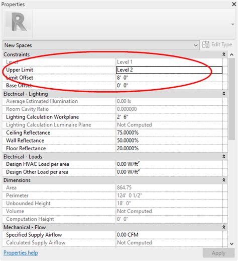 Modify Space Properties To Redefine The Vertical Extent Of A Space Revit 2022 Autodesk