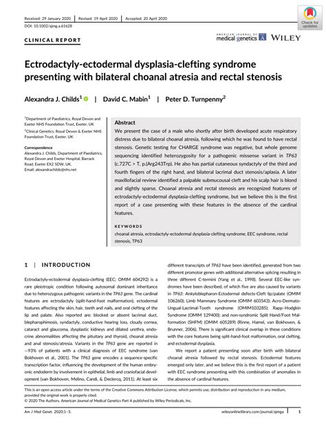 Pdf Ectrodactyly‐ectodermal Dysplasia‐clefting Syndrome Presenting With Bilateral Choanal