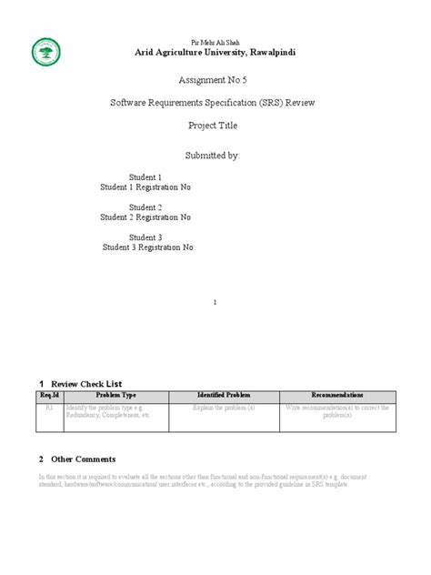 Assignment No5 Software Requirements Specification Srs Review Project Title Submitted By Pdf