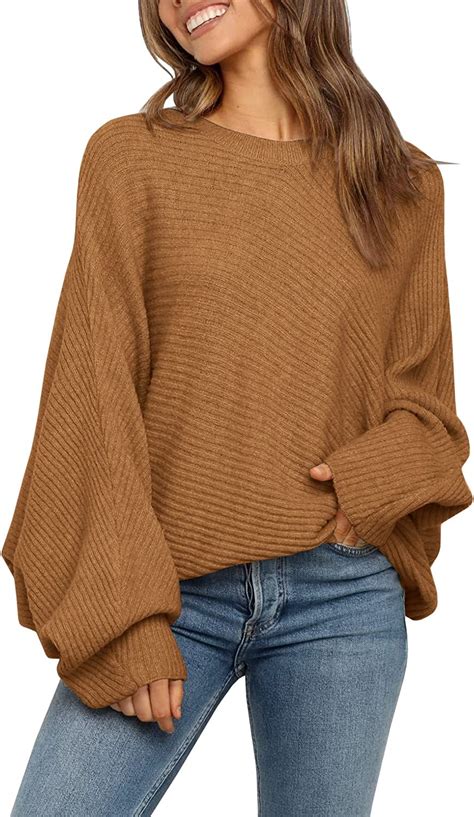 Mafulus Womens Oversized Crewneck Sweater Batwing Puff Long Sleeve