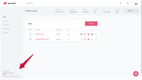 Disk Usage Shown On Server Screen SpinupWP