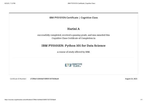 Harini Anand On Linkedin Completed A Certificate Course On Python 101 For Data Science