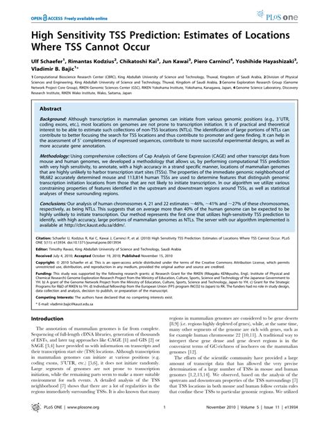 Pdf High Sensitivity Tss Prediction Estimates Of Locations Where Tss Cannot Occur