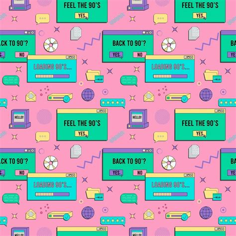 Vaporwave Ui And Ux Elements Seamless Pattern Pc Retro Game Frame Nostalgic Style 70s 80s