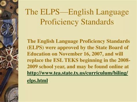 PPT The ELPSEnglish Language Proficiency Standards PowerPoint Presentation ID