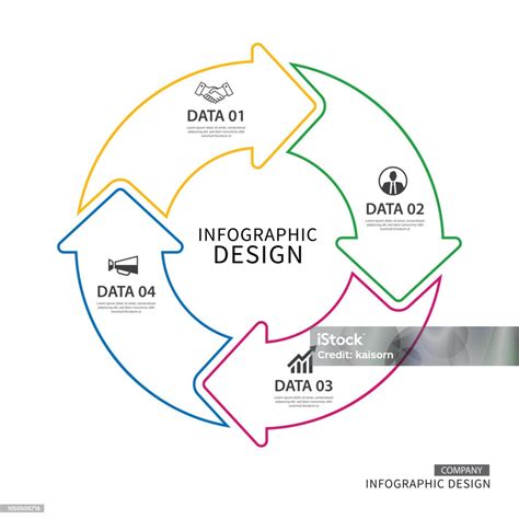 4 데이터와 비즈니스 선 동그라미 화살표 Infographic 템플릿 워크플로 레이아웃 그래프 프레 젠 테이 션 차트 다이어그램 연례 보고서 웹 디자인 단계 또는 프로세스에