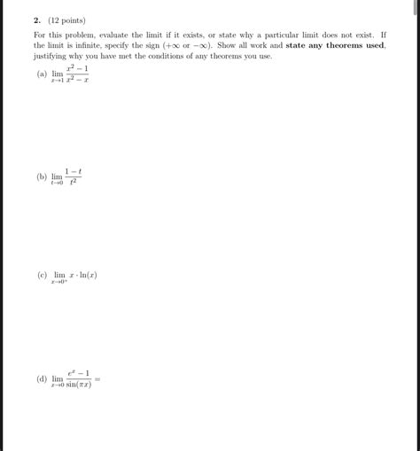Solved Points For This Problem Evaluate The Limit If Chegg Com