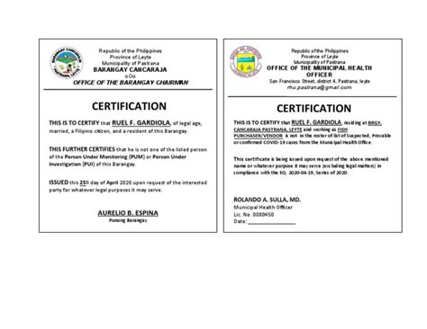 Barangay Certification Pdf