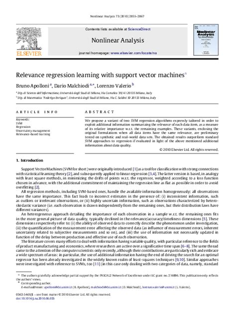 Pdf Relevance Regression Learning With Support Vector Machines