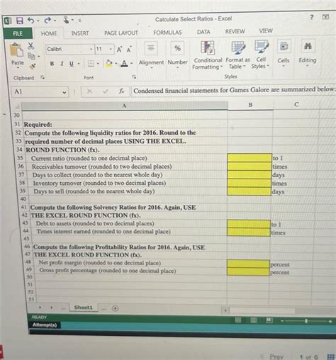 Solved Calculating Select Ratios Using Excels Round And