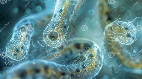 A Closeup Image Of A Group Of Nematodes In The Digestive Tract Of A Larger Organism Illustrating