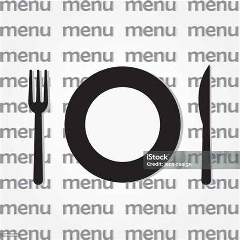 포크 접시와 칼 아이콘 디자인 메뉴 레스토랑 이나 카페에 대 한 아이콘 및 레이블입니다 레스토랑의 메뉴 배경입니다 벡터 가리기에 대한 스톡 벡터 아트 및 기타 이미지