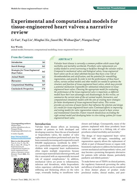 Pdf Experimental And Computational Models For Tissue Engineered Heart Valves A Narrative Review
