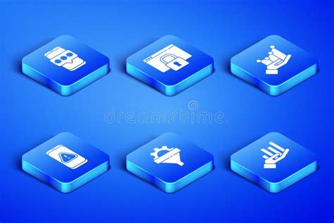 Set Pie Chart Infographic Mobile And Password Sales Funnel With Gear