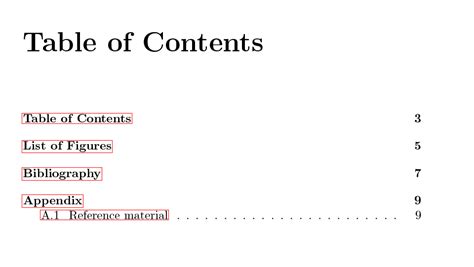 table of contents appendix subsection shown under wrong toc line