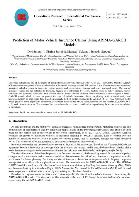 Pdf Prediction Of Motor Vehicle Insurance Claims Using Arima Garch Models