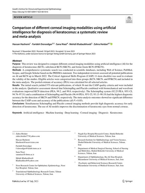 Pdf Comparison Of Different Corneal Imaging Modalities Using Artificial Intelligence For