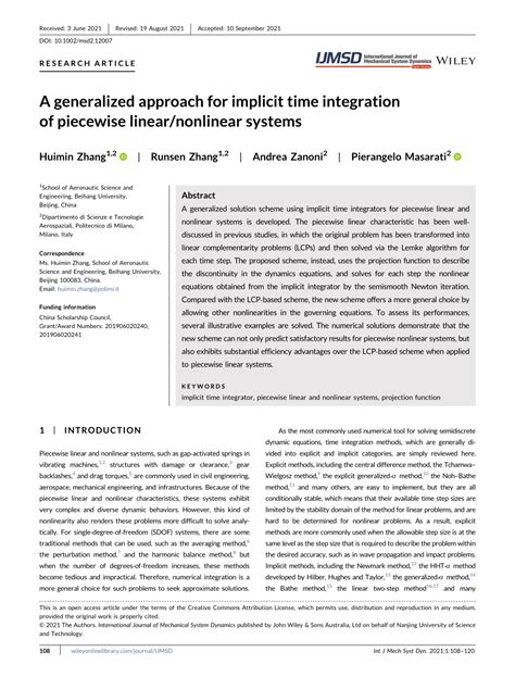 Pdf A Generalized Approach For Implicit Time Integration Of Piecewise Linearnonlinear Systems