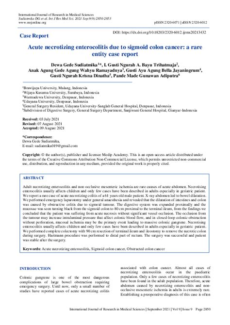 Pdf Acute Necrotizing Enterocolitis Due To Sigmoid Colon Cancer A Rare Entity Case Report