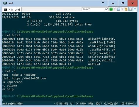 c coding exercise xxd make hex dump on windows algorithms